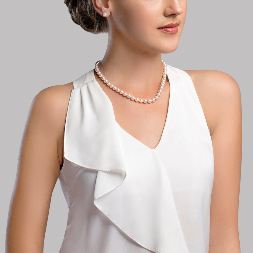 White Japanese Akoya Pearl Necklace, 7.0-7.5mm - AAA Quality - Pure Pearls